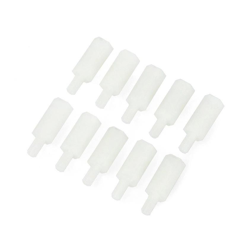 Nylon spacer 12mm – M3 utvendig gjenget – 10 stk